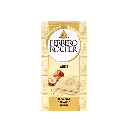 Ferrero Rocher Tableta de Chocolate Blanco con Avellana, 90g - Andalubox