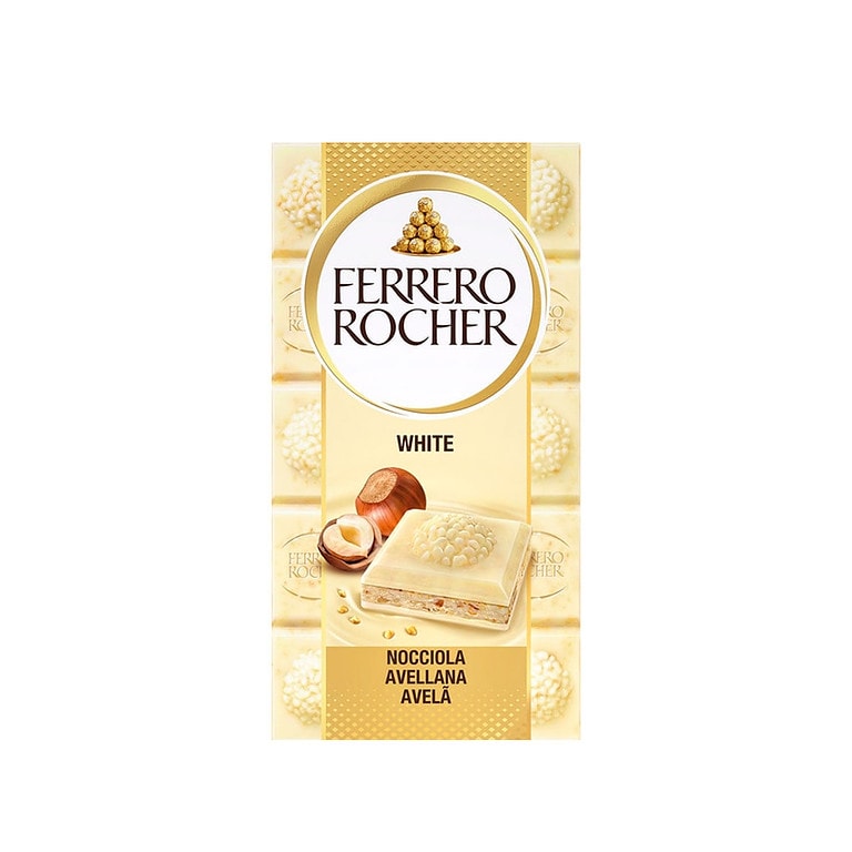 Ferrero Rocher Tableta de Chocolate Blanco con Avellana 90g - Andalubox