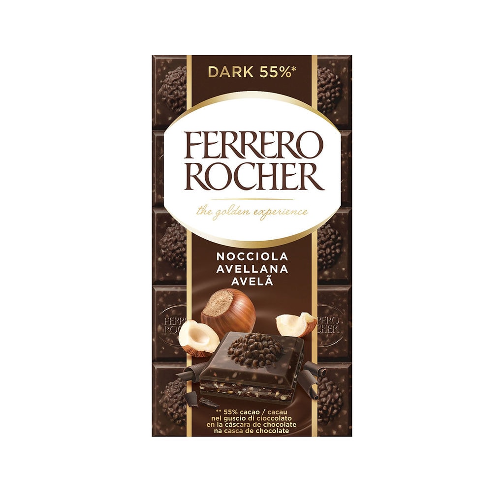 Ferrero Rocher Tableta de Chocolate Negro (55%) con Avellana 90g ...